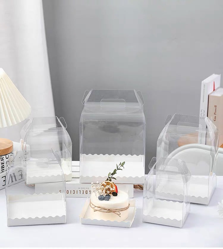[SQUARE] Acetate Gable Box with Handle & Liner | For Mini Cakes & Past ...