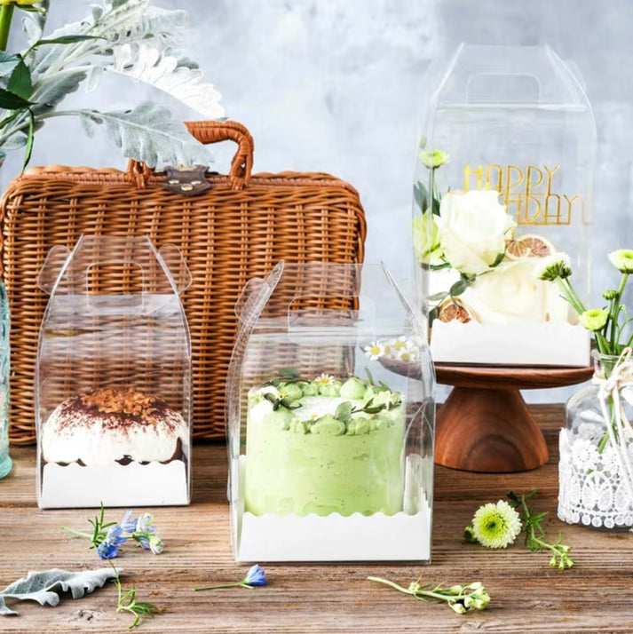 [SQUARE] Acetate Gable Box with Handle & Liner | For Mini Cakes & Past ...