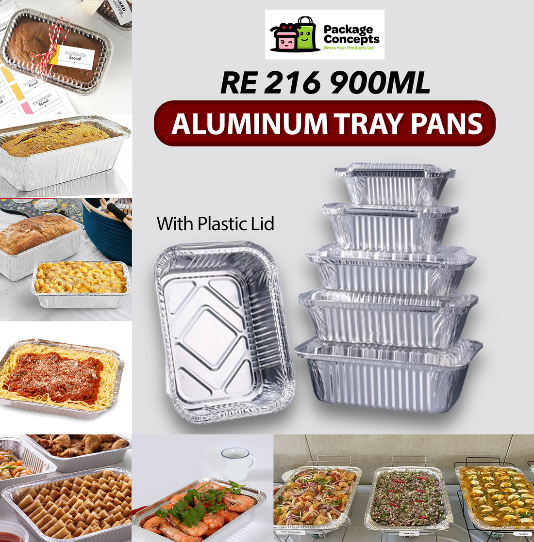 [RE216 900ML LOAF] Aluminum Pan w/ Lid – Package Concepts Manila